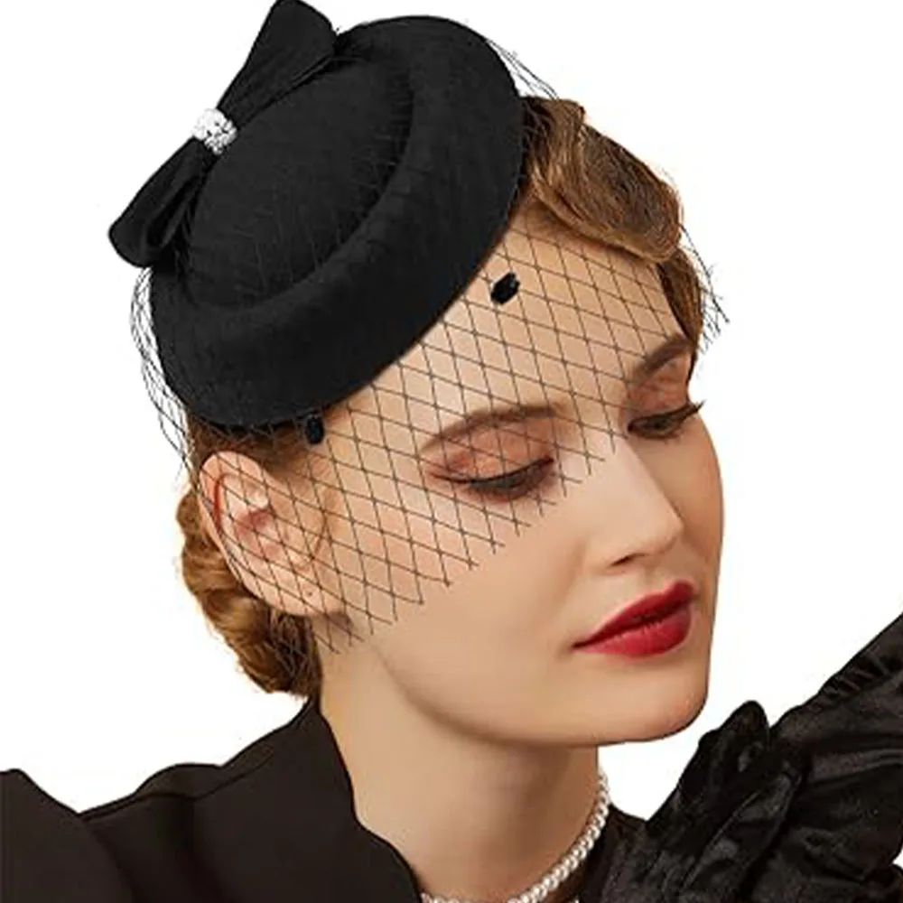 Vintage-style Veiled Fascinator with Bow Design | Free Shipping!